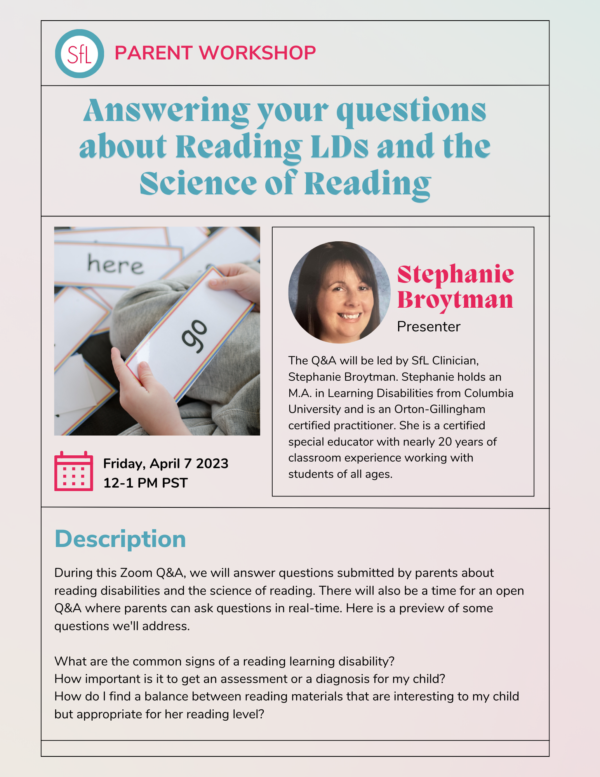 [Recording] Reading LDs & the Science of Reading SfL Workshop ...